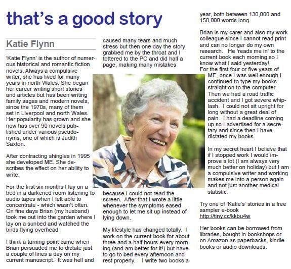 Judy Turner aka author ‘Katie Flynn’ RIP | WAMES (Working for ME in Wales)